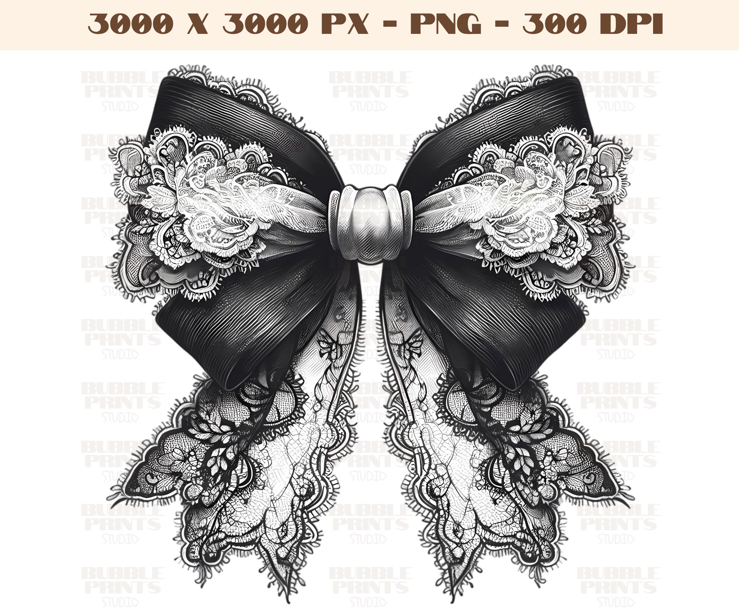 Black Lace Bow Png,dark Coquette Bows,black Ribbon Print,dark Feminine ...