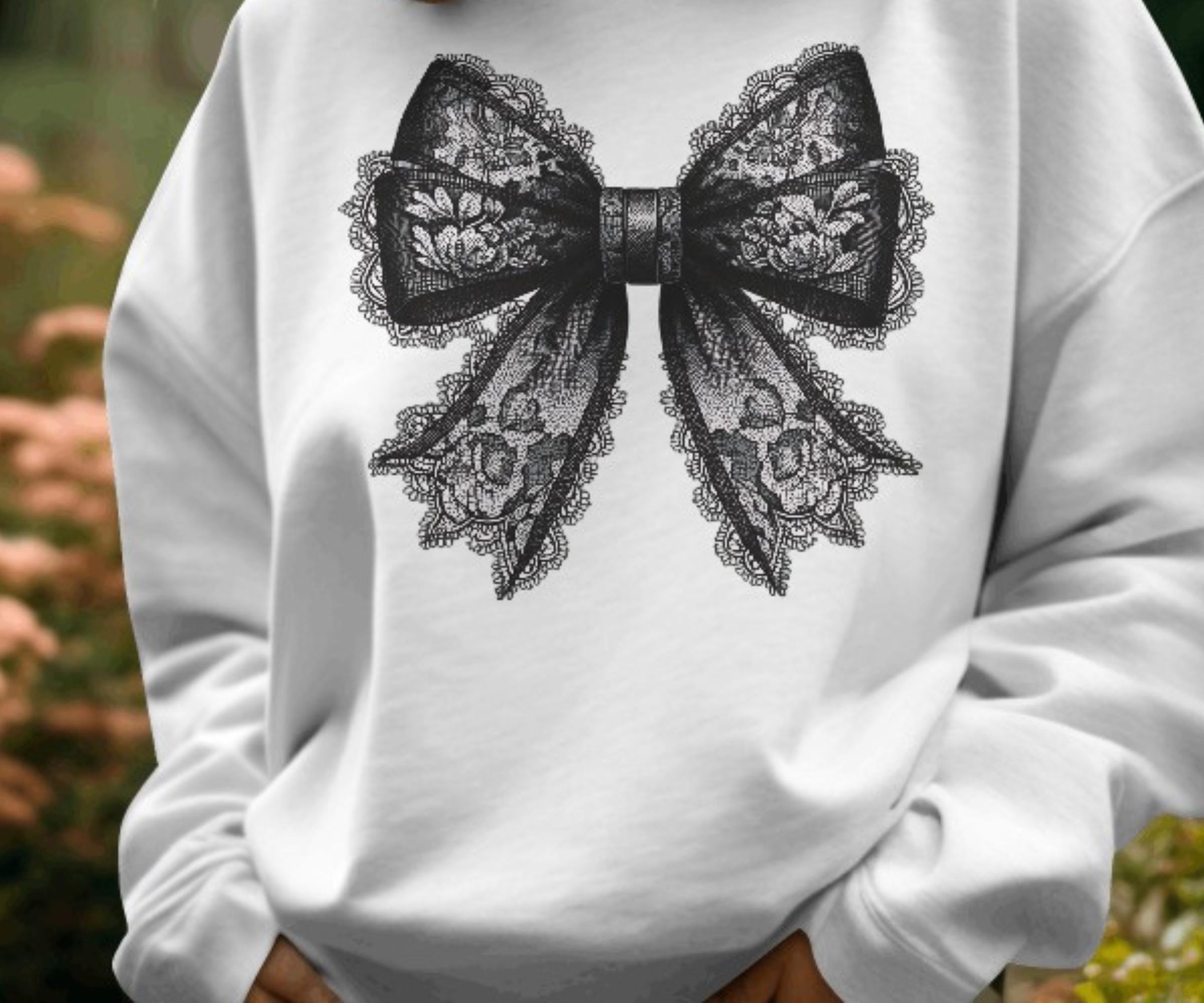 Elegant Vintage Black Lace Bow Png,coquette Dark Aesthetic Ribbon Print ...