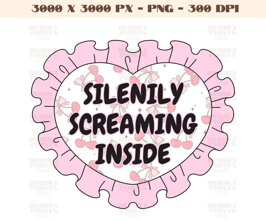 Silently Screaming PNG Pink Heart Cherry Bow PNG Trending Trendy Funny ...