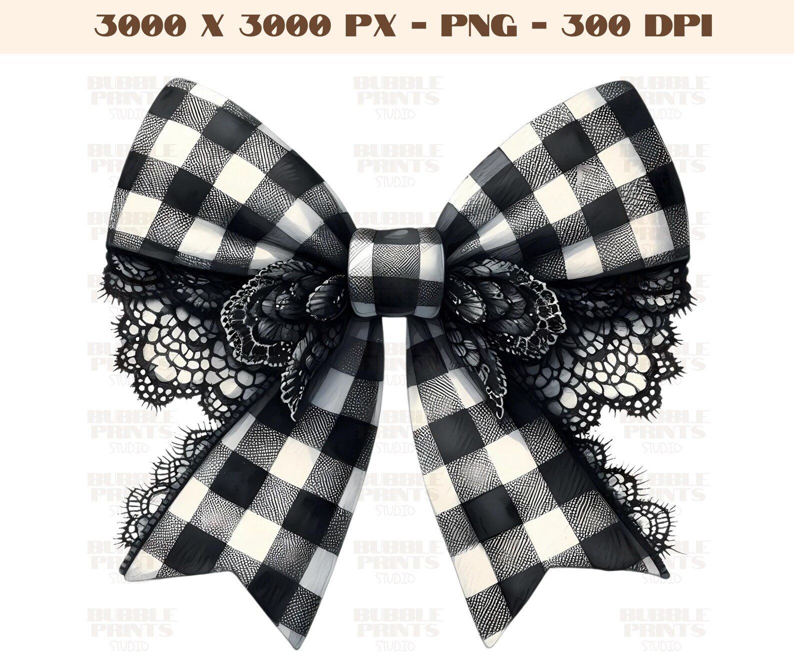 Black Lace Gingham Coquette Bow PNG, Black and White Ribbon Bow Png ...
