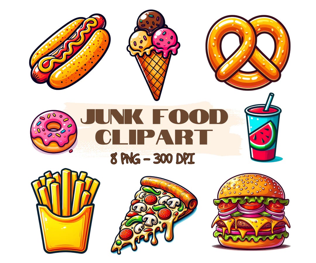 Junk Food Clipart Set, Fast Food Clipart Set, Burger PNG, Pizza PNG ...