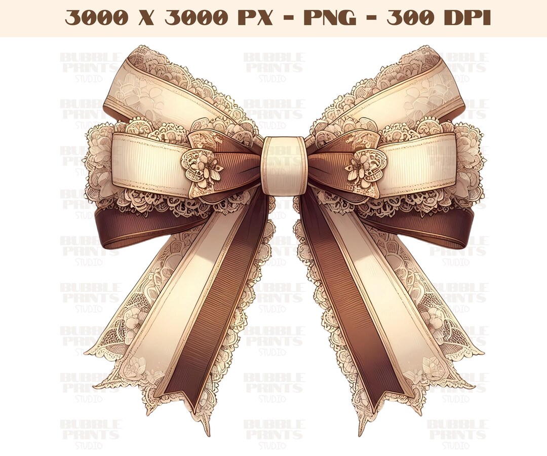 Beige Brown Lace Bow Png, Rustic Vintage Bows Design, Printable ...