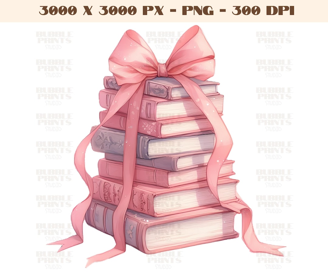 Coquette Book Stack With Pink Ribbon Bow PNG, Girly Book Clipart, Book ...