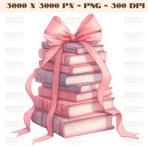 Coquette Book Stack With Pink Ribbon Bow PNG, Girly Book Clipart, Book ...