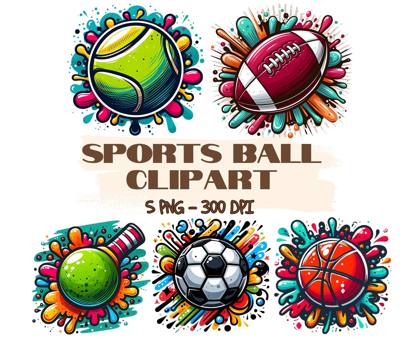 Sports Ball Clip Art Set, Fun and Colourful, Basketball Png, Soccer ...