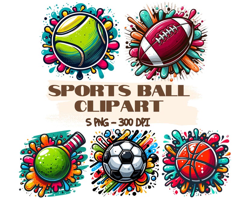 Sports Ball Clip Art Set, Fun and Colourful, Basketball Png, Soccer ...