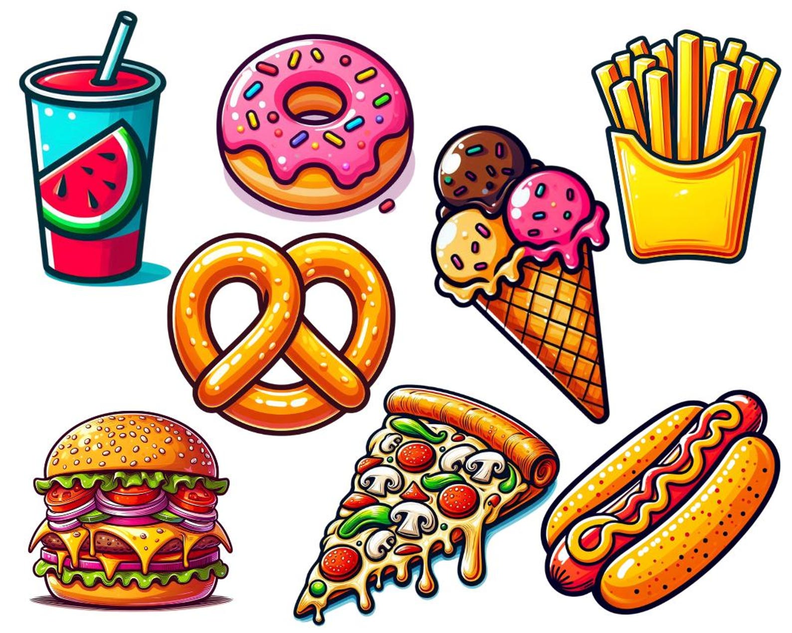 Junk Food Clipart Set, Fast Food Clipart Set, Burger PNG, Pizza PNG ...