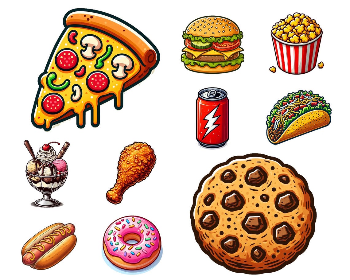 Junk Food Clipart Set, Fast Food Png, Burger PNG, Pizza PNG, Taco Png ...