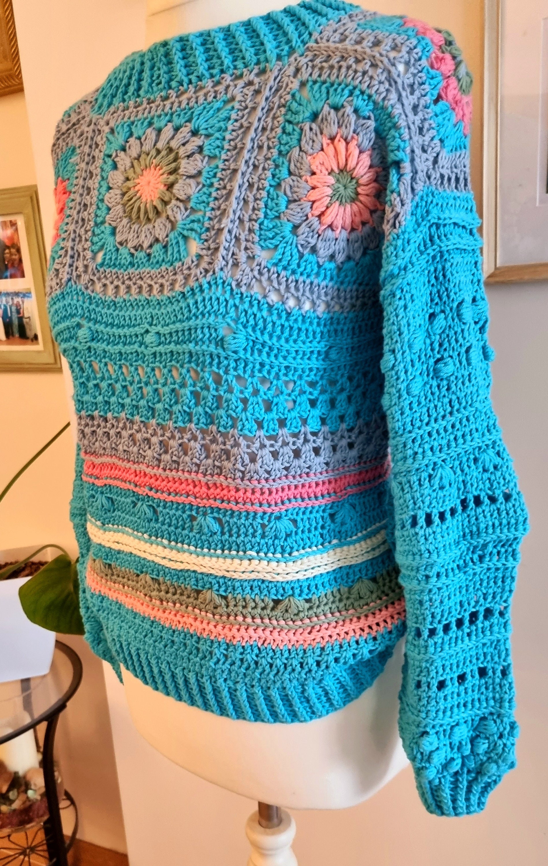 Artisanal Granny Square Crochet Sweater Soft Organic Cotton ...