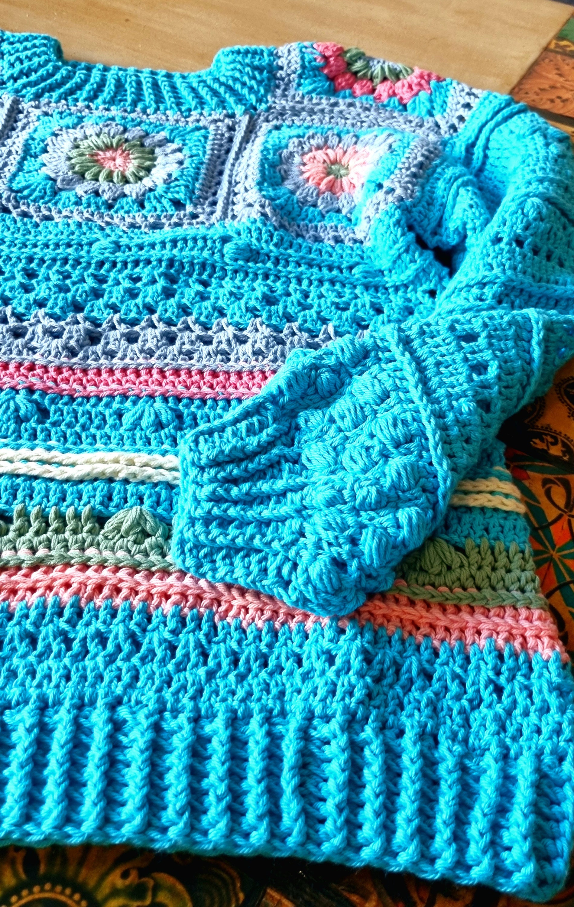 Artisanal Granny Square Crochet Sweater Soft Organic Cotton ...