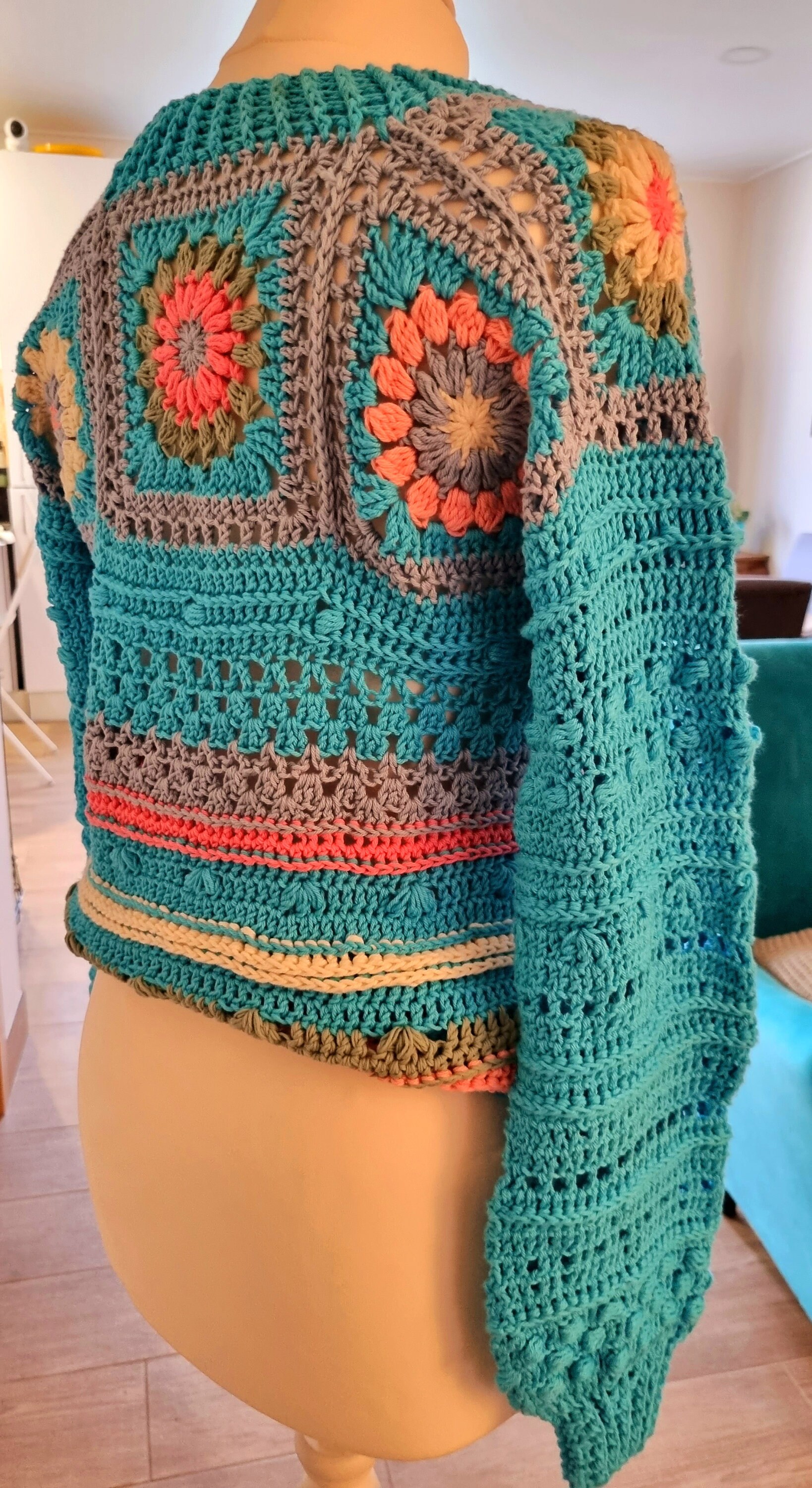 Artisanal Granny Square Crochet Sweater Soft Organic Cotton ...