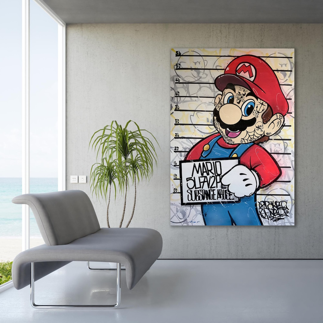 Banksy Guilty Mario Graffiti Pop Art Canvas, Banksy Style Pop Art ...