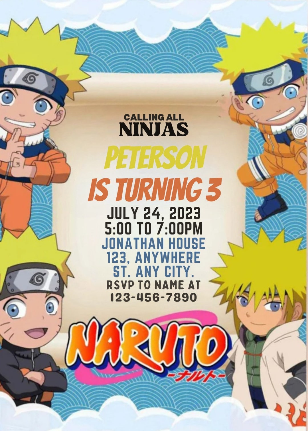 Naruto Invitation, Birthday Invitation, Super Brothers Boy Invite ...