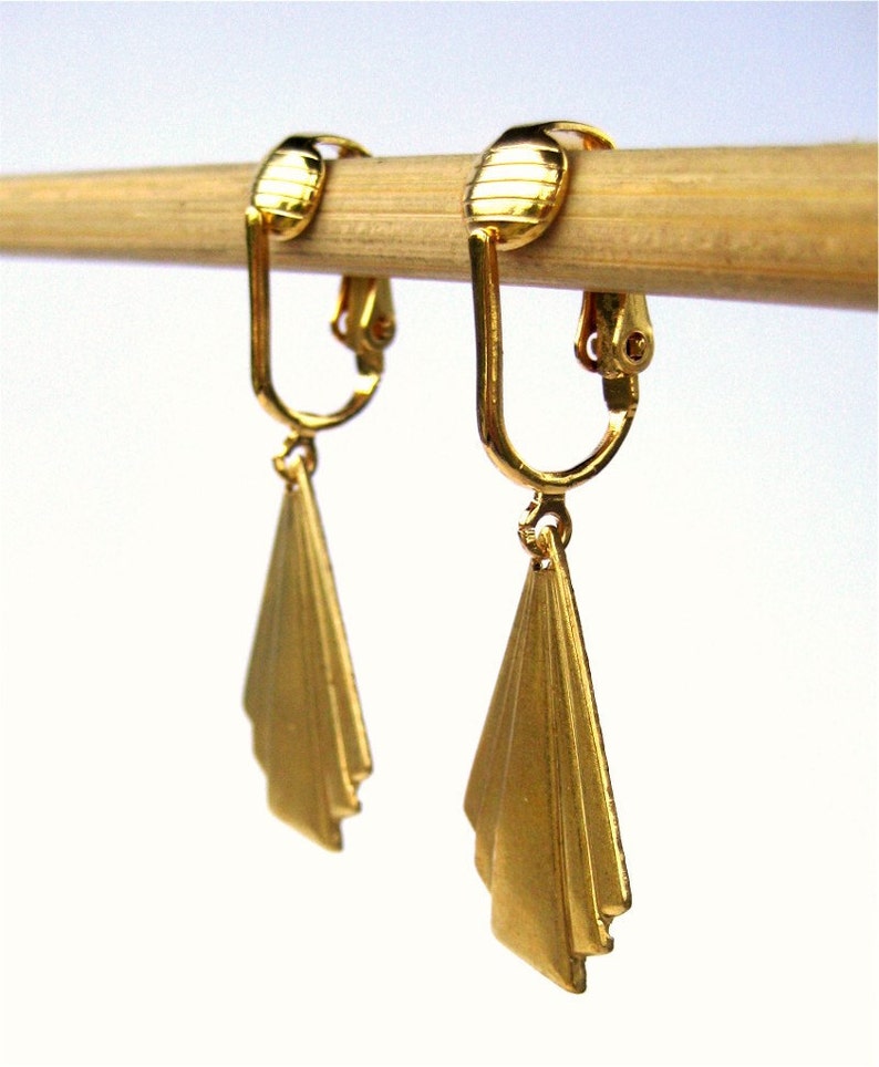 Curtain Fold Clip on Earrings Gold Ear Clips Brass Dangle | Etsy