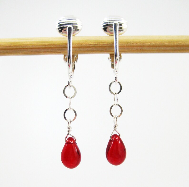 Bright Red Teardrop Clip on Earrings Candy Apple Red Drop - Etsy