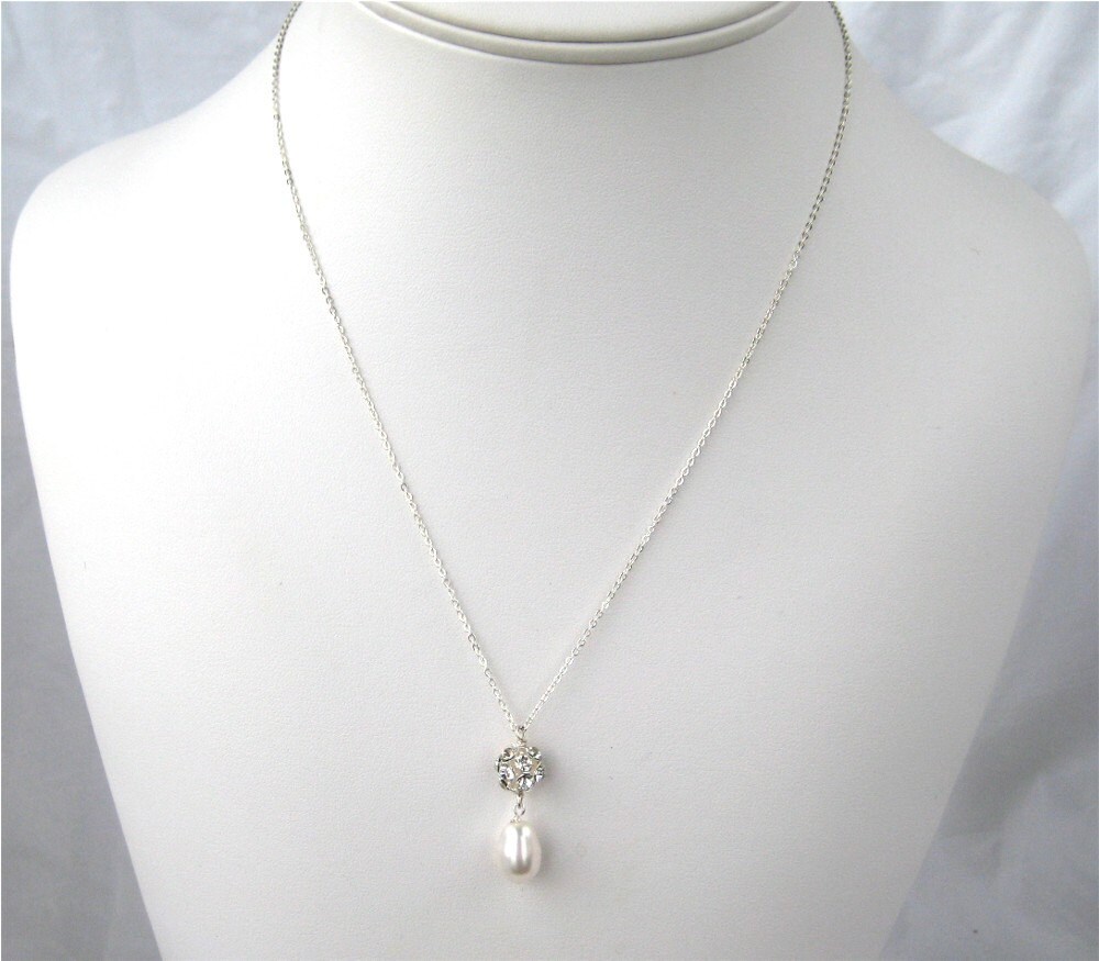Pearl Drop Rhinestone Necklace 18 Inch Silver Chain Necklace | Etsy