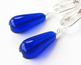 Shades of Blue Clipon Earrings, Aqua Blue Teardrop Clip Earrings ...