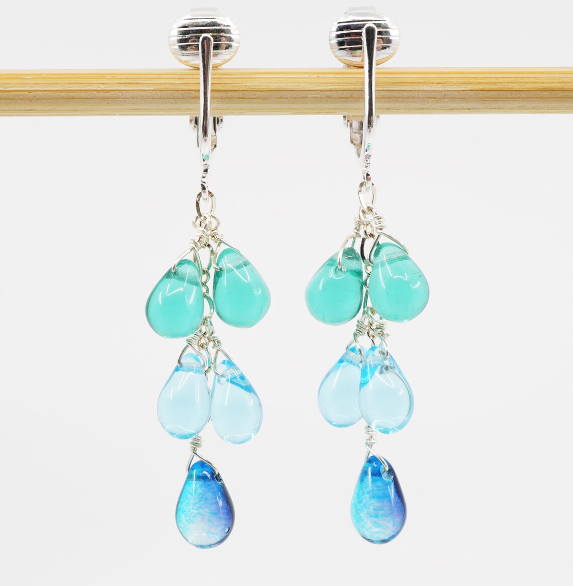 Shades of Blue Clipon Earrings Aqua Blue Teardrop Clip - Etsy