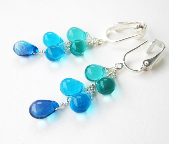 Shades of Blue Clipon Earrings Aqua Blue Teardrop Clip | Etsy
