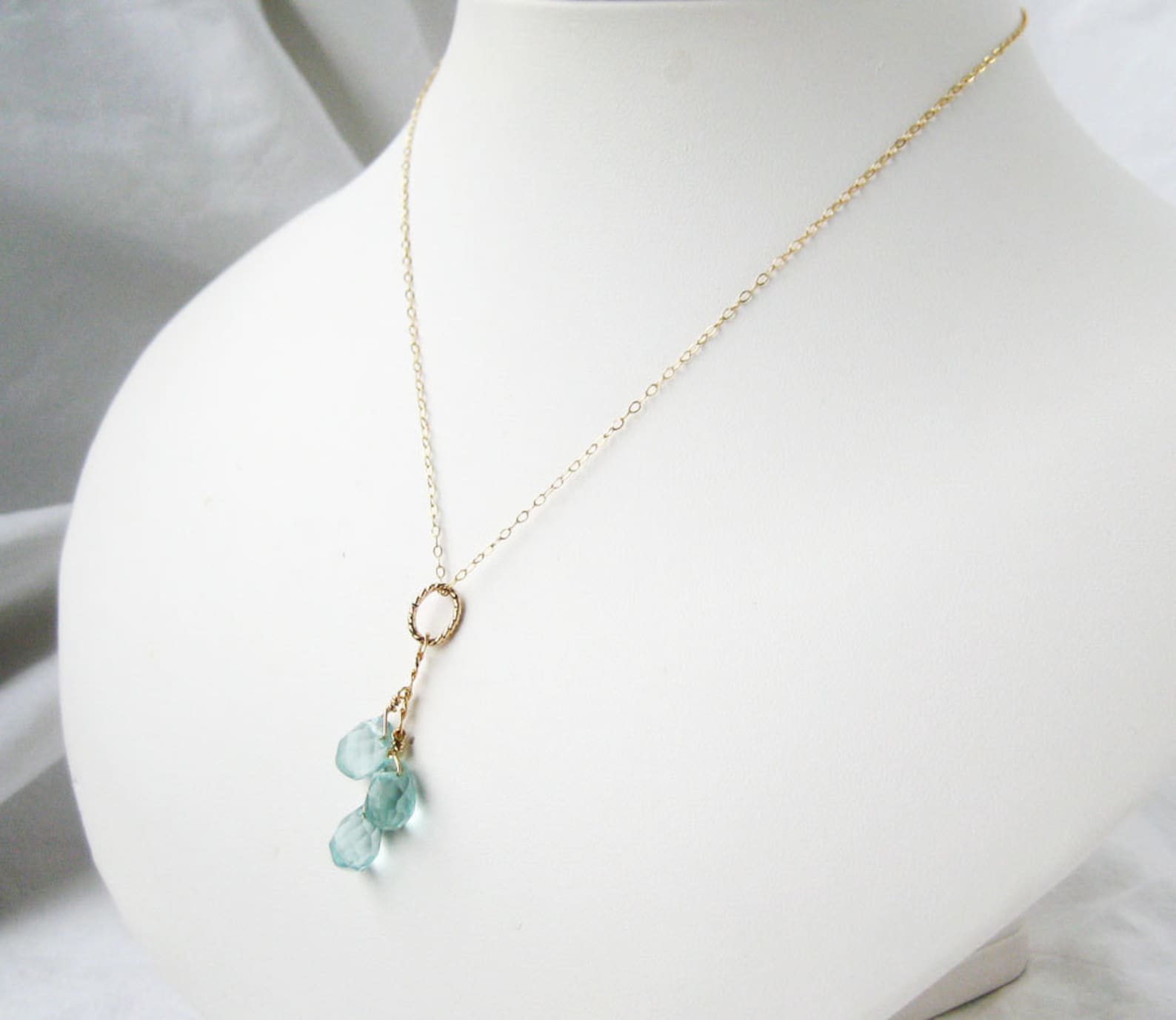 Light Blue Pendant, Aqua Glass Faceted Teardrop Cluster, Gold Pendant ...