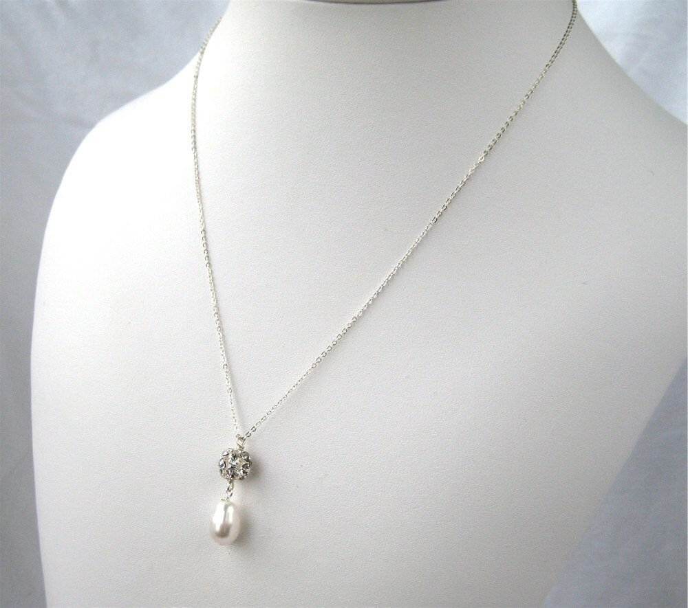Pearl Drop Rhinestone Necklace 18 Inch Silver Chain Necklace | Etsy