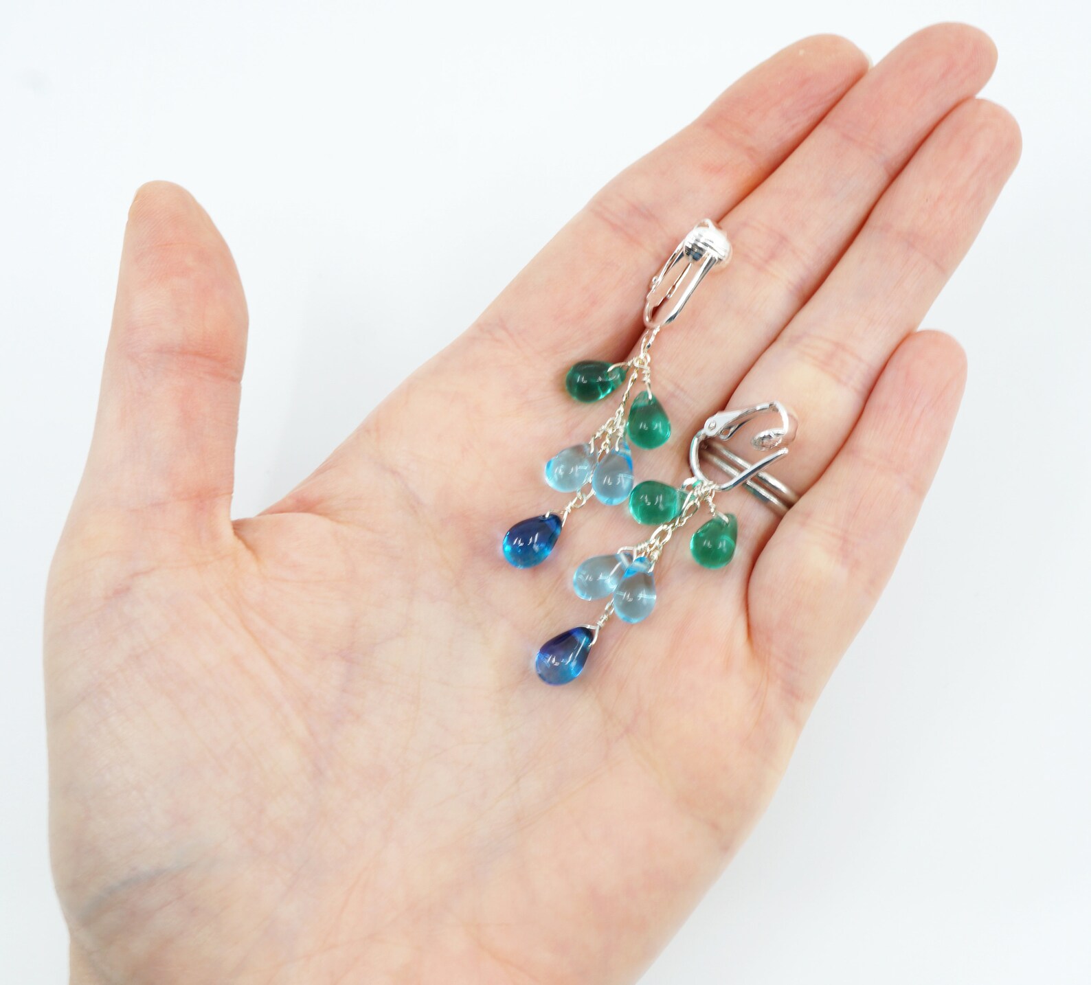 Shades of Blue Clipon Earrings Aqua Blue Teardrop Clip - Etsy