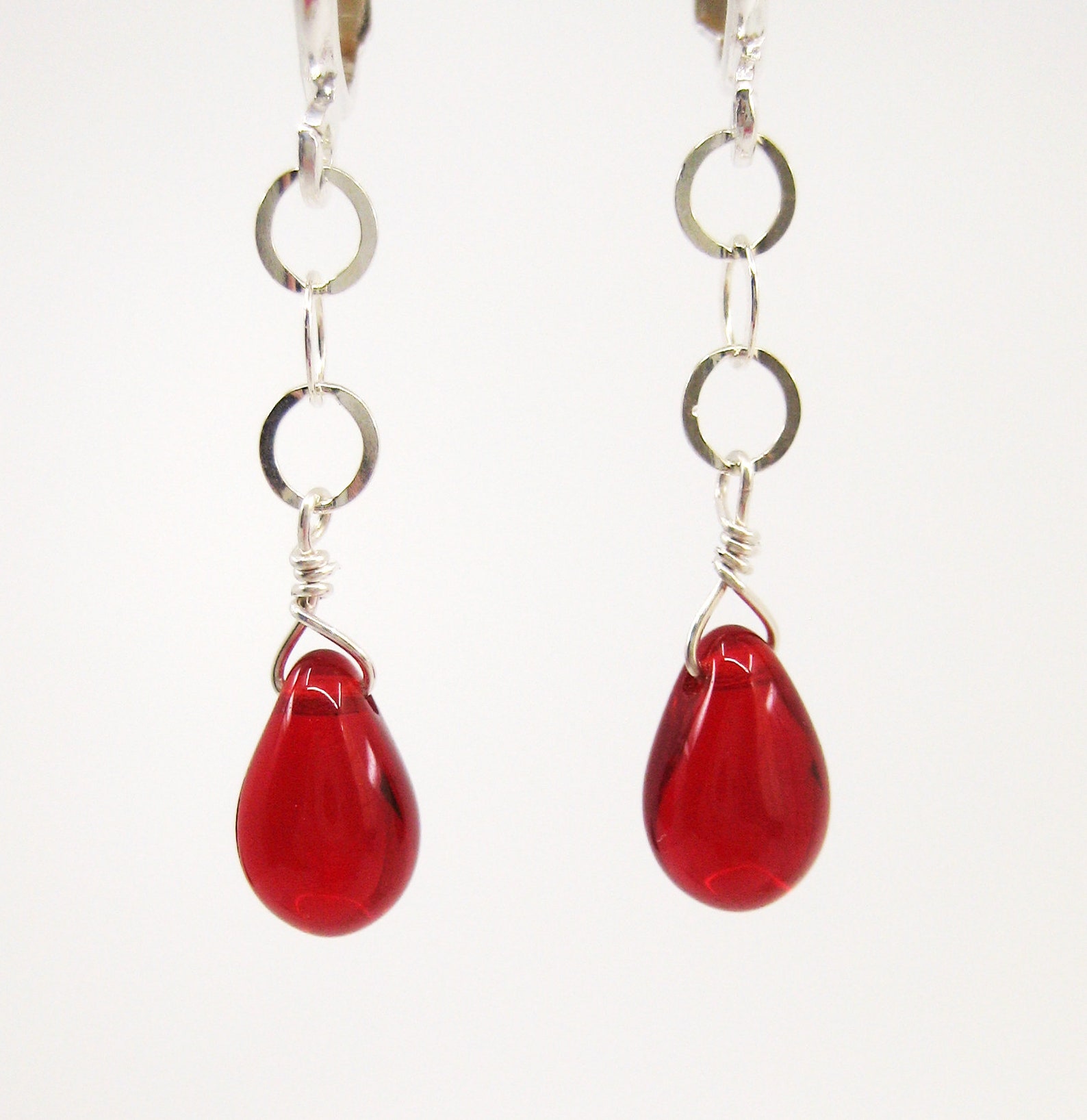 Bright Red Teardrop Clip on Earrings Candy Apple Red Drop - Etsy