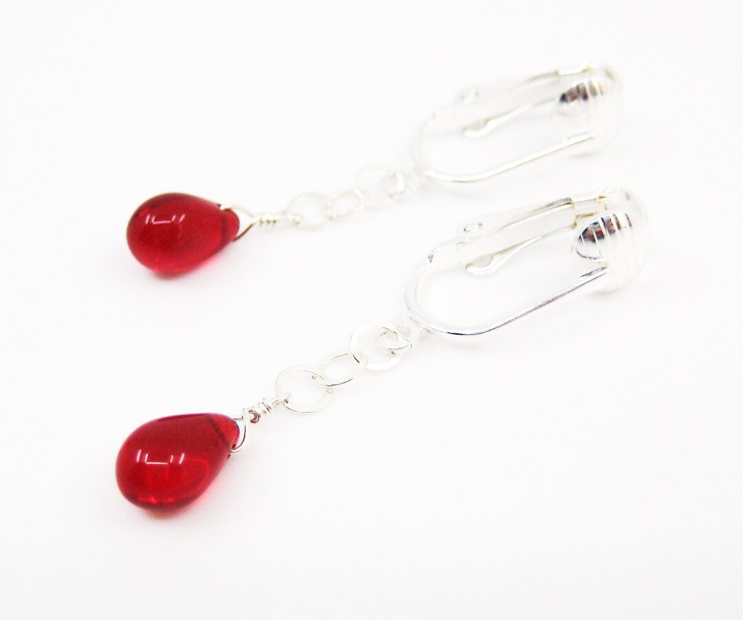 Bright Red Teardrop Clip on Earrings, Candy Apple Red Drop Clipons ...