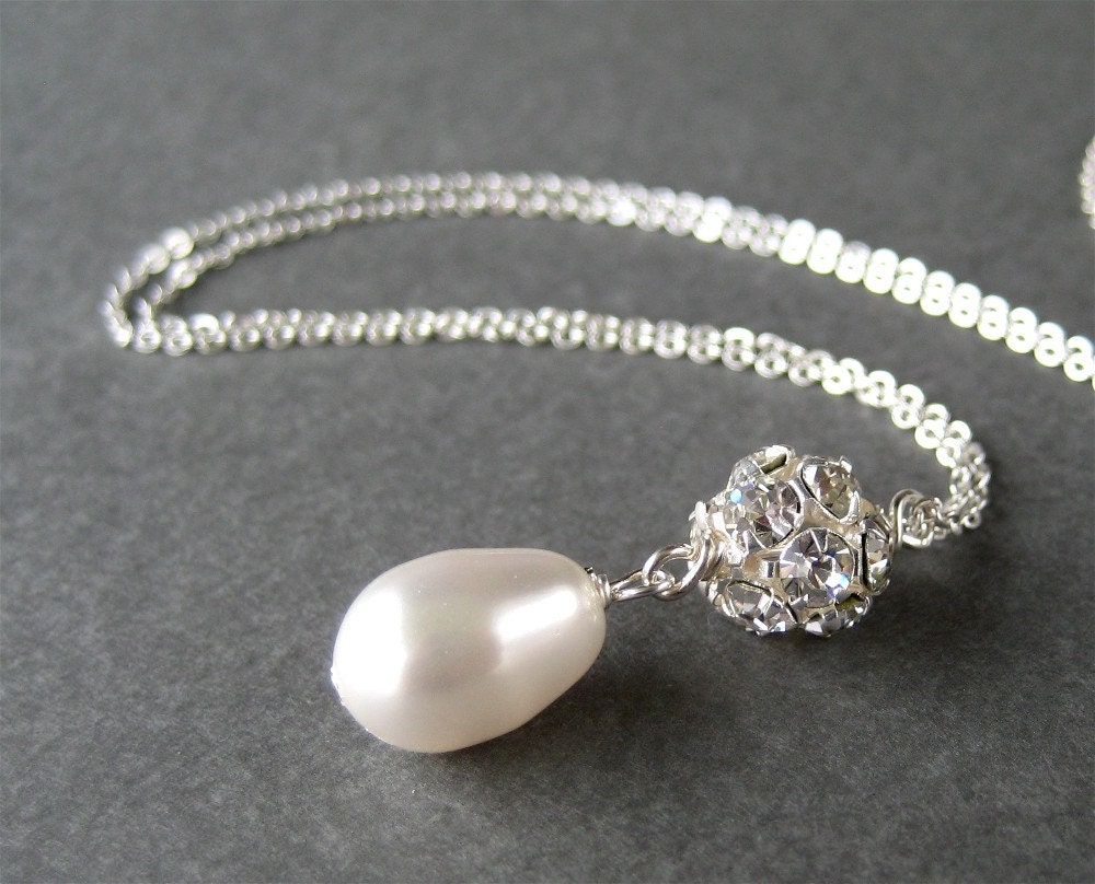 Pearl Drop Rhinestone Necklace 18 Inch Silver Chain Necklace - Etsy