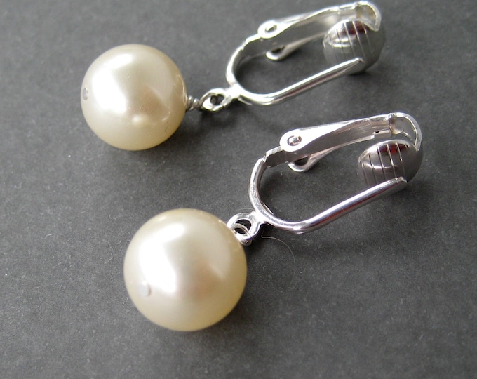 Ivory Pearl Clip on Earrings, Silver Ear Clips, Classic Clipons, Simple ...