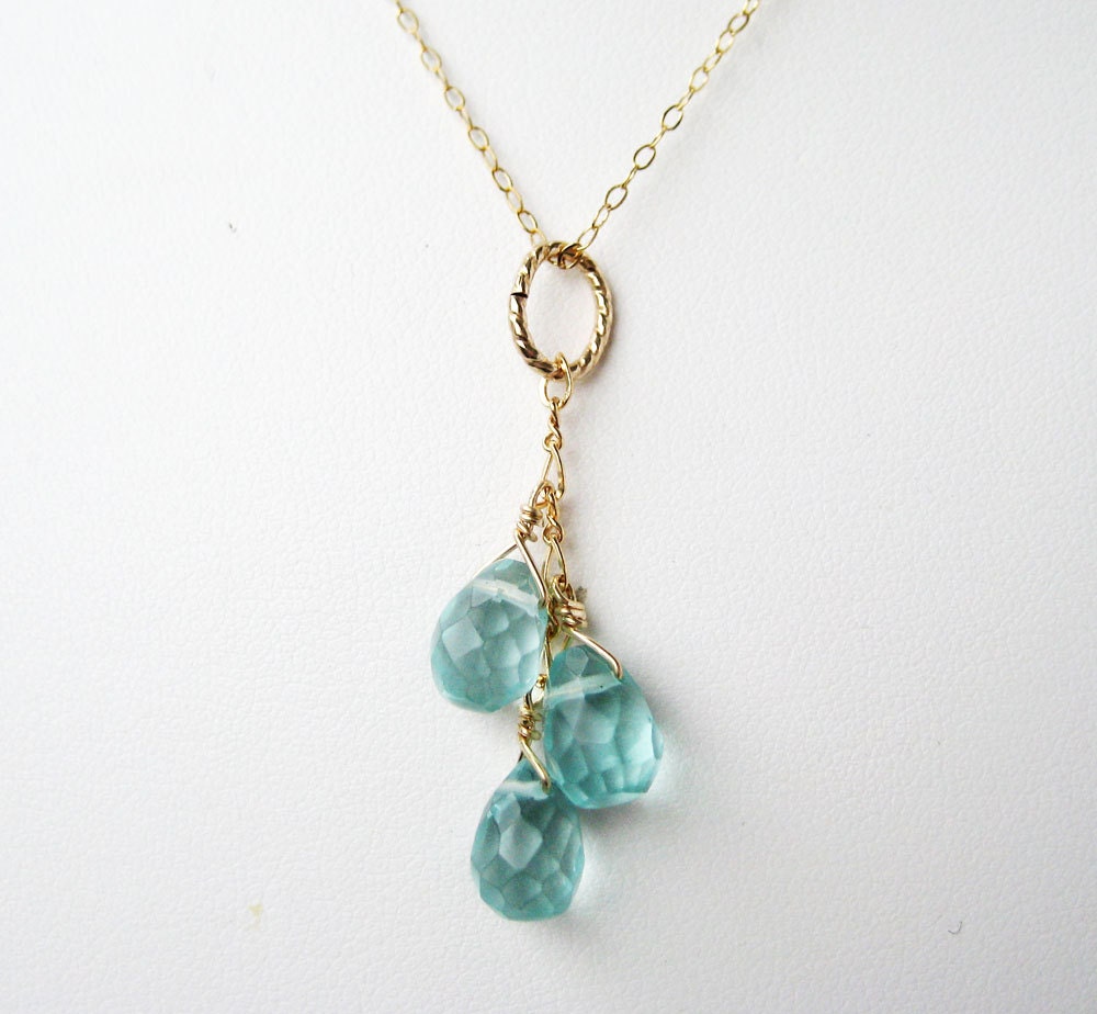 Light Blue Pendant, Aqua Glass Faceted Teardrop Cluster, Gold Pendant ...