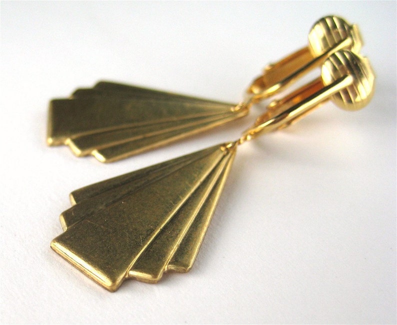 Curtain Fold Clip on Earrings Gold Ear Clips Brass Dangle | Etsy