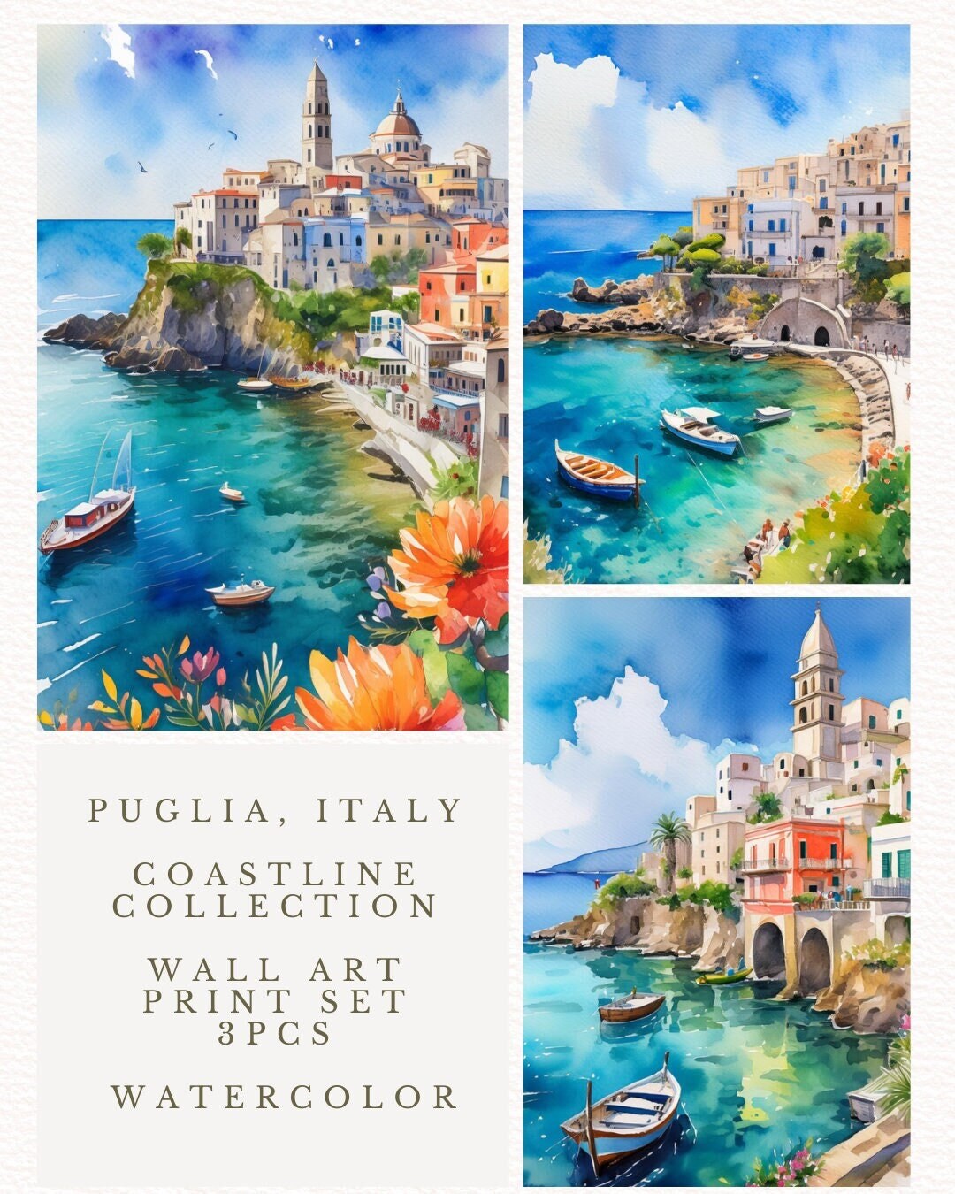 Puglia, Italy | Coastline Collection | Wall Art Print Set, 3pcs ...