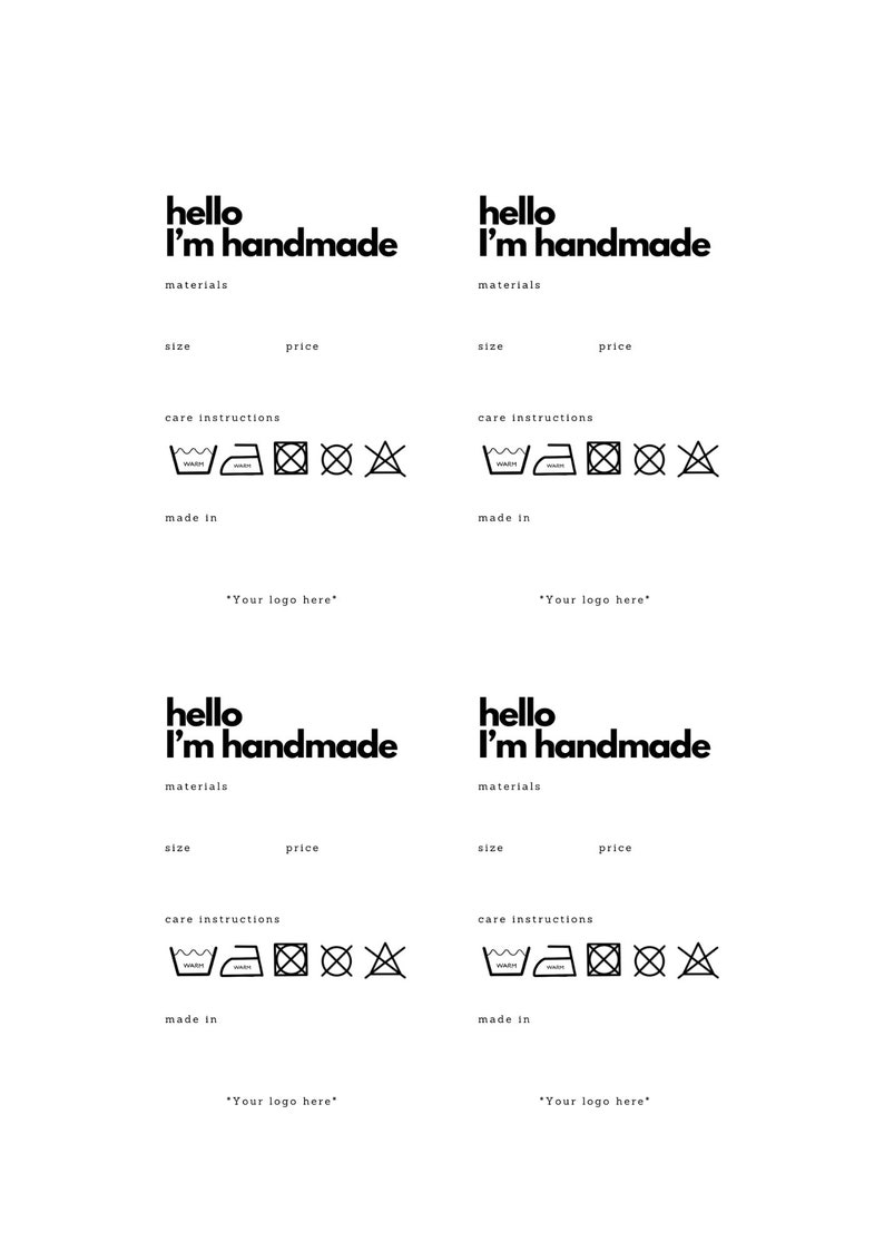 Editable Hang Tag Template Handmade Custom Tag, Washing Instructions ...
