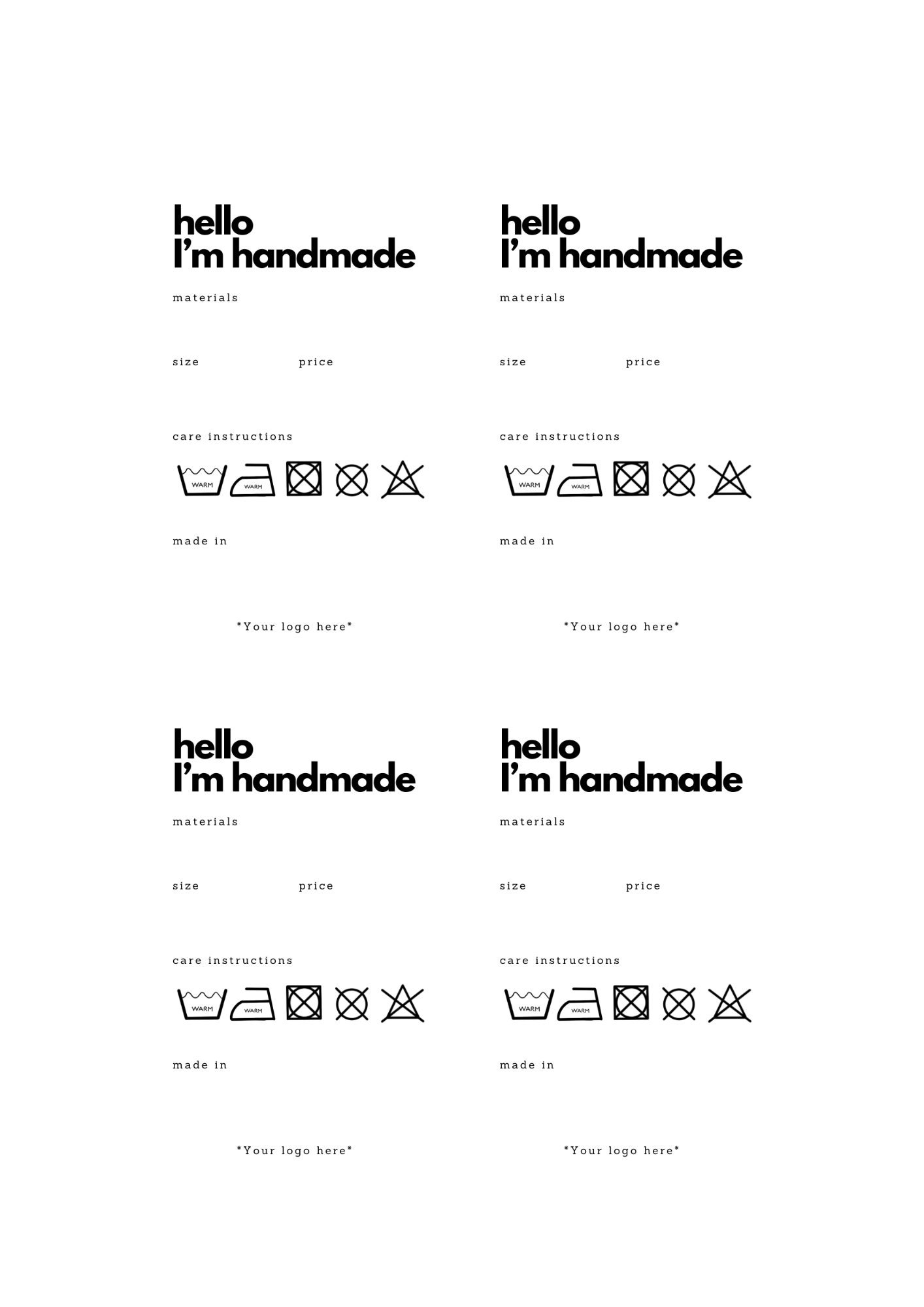 Editable Hang Tag Template Handmade Custom Tag, Washing Instructions ...