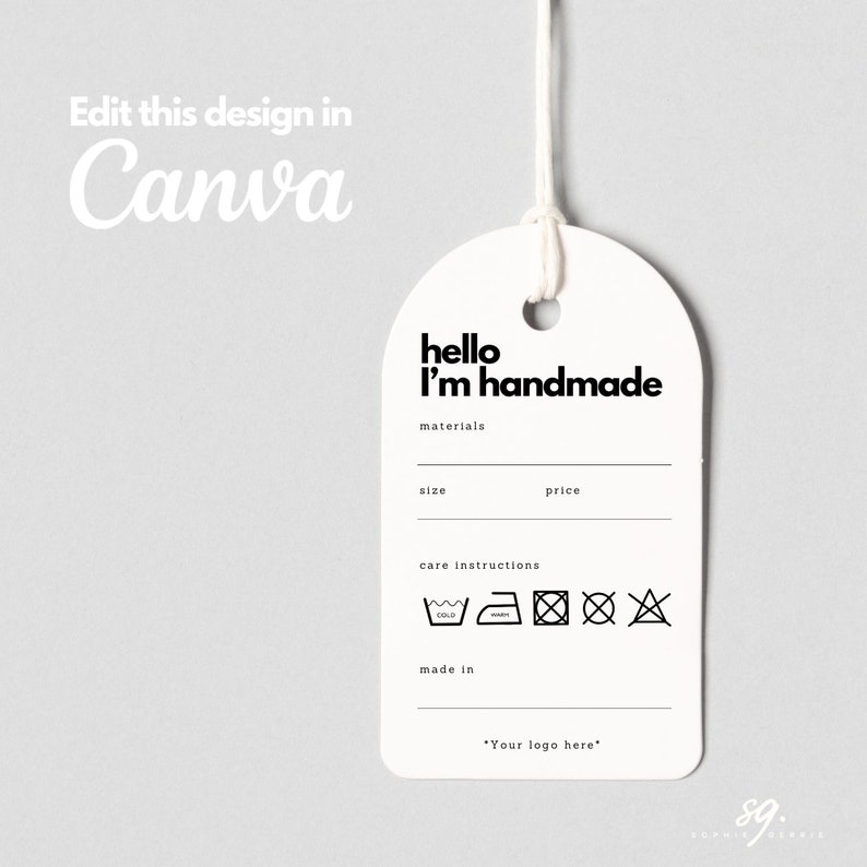Editable Hang Tag Template Handmade Custom Tag, Washing Instructions ...