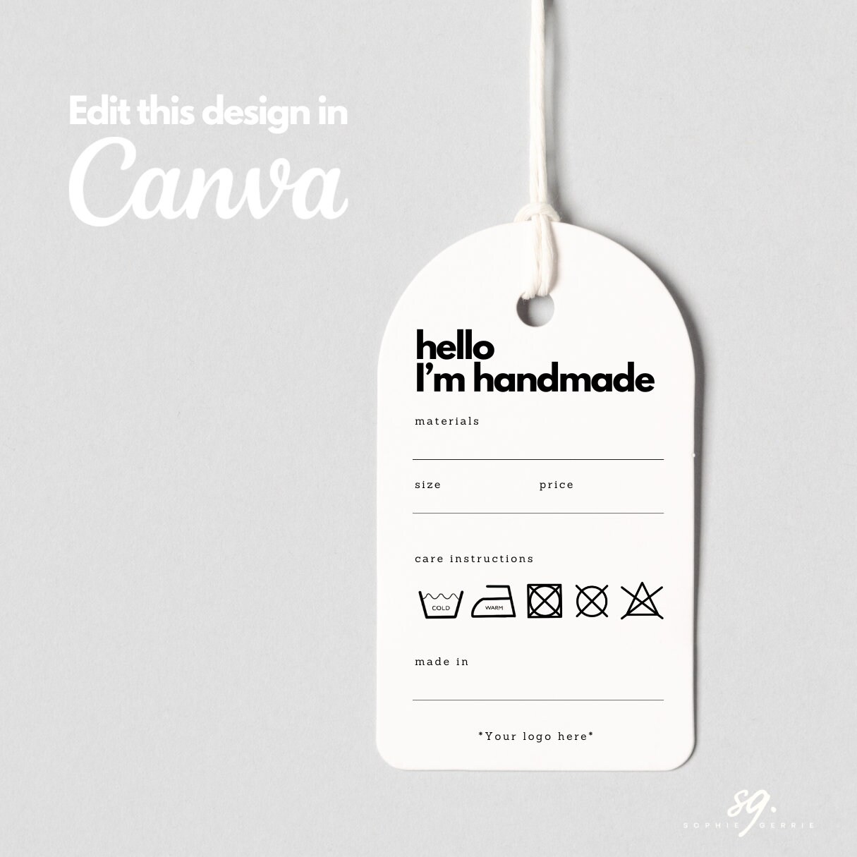 Editable Hang Tag Template Handmade Custom Tag, Washing Instructions ...