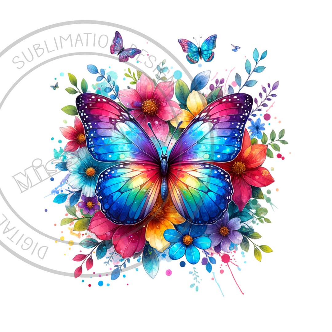 Butterfly and Flowers Clipart, Colorful Butterfly PNG Design ...