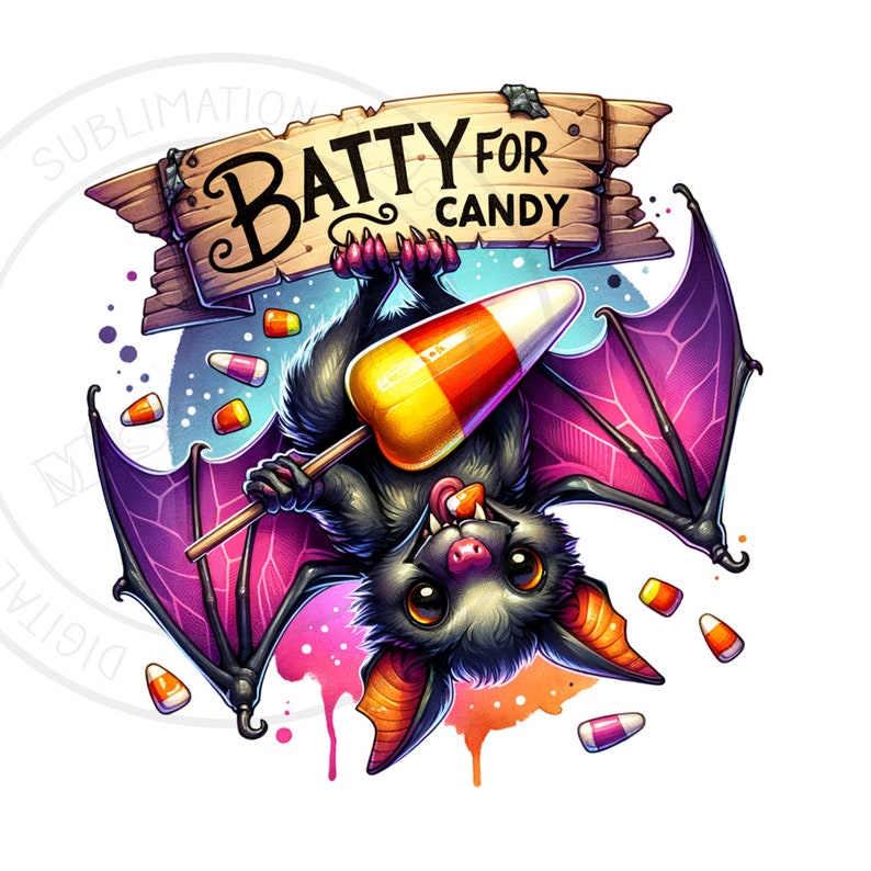 Batty for Candy Halloween PNG, Funny Bat Halloween Clipart, Trendy ...