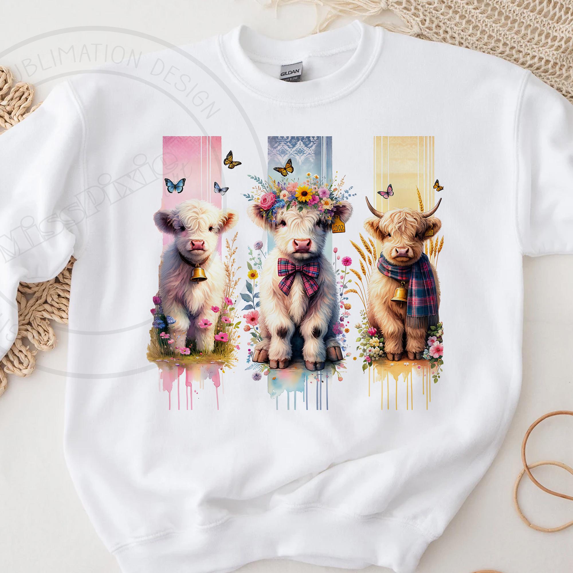 Cute Coquette Highland Cow PNG Sublimation Design Instant Digital ...