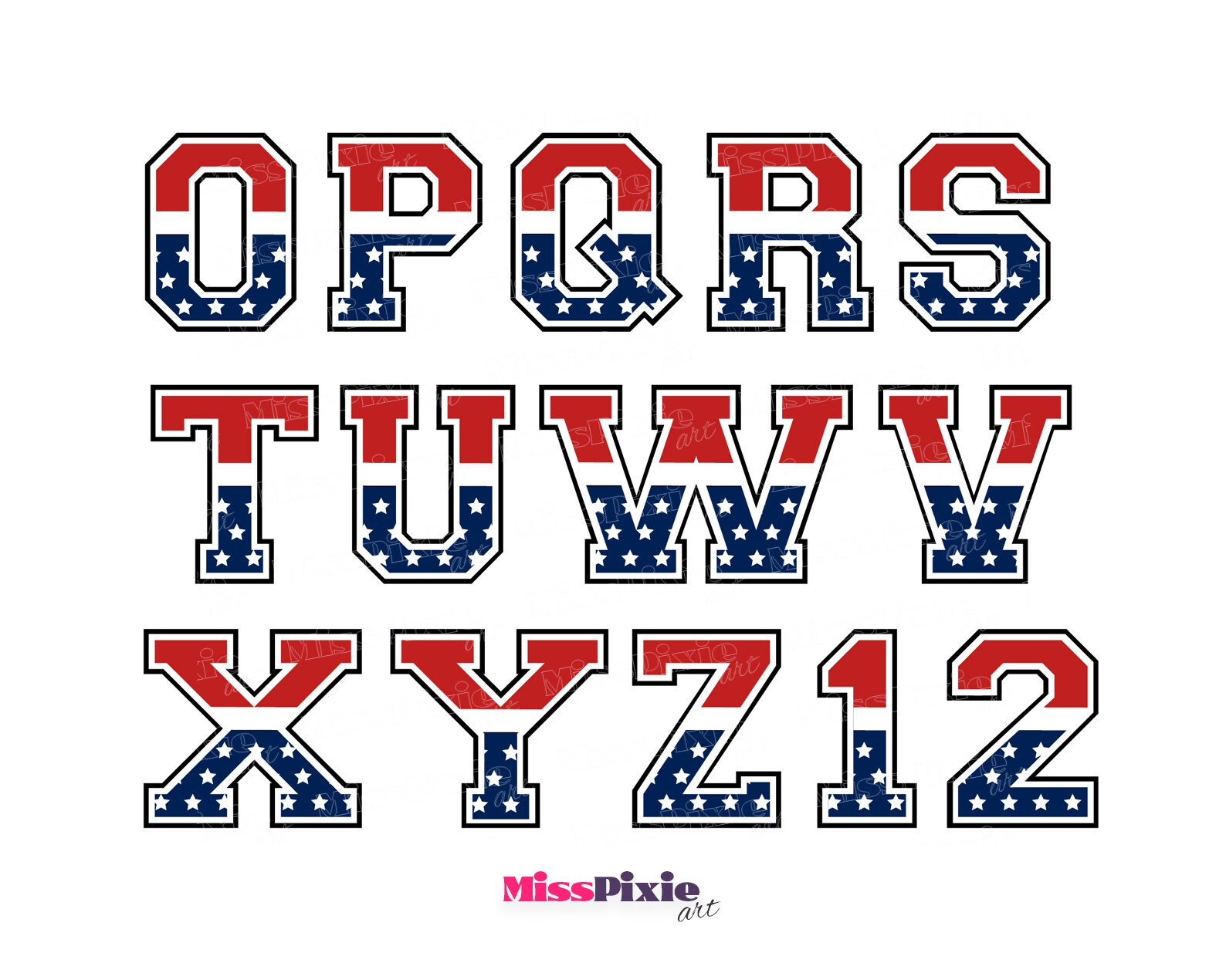 Flag Alphabet Letters PNG Bundle Patriotic USA Flag Doodle Letters Hand ...