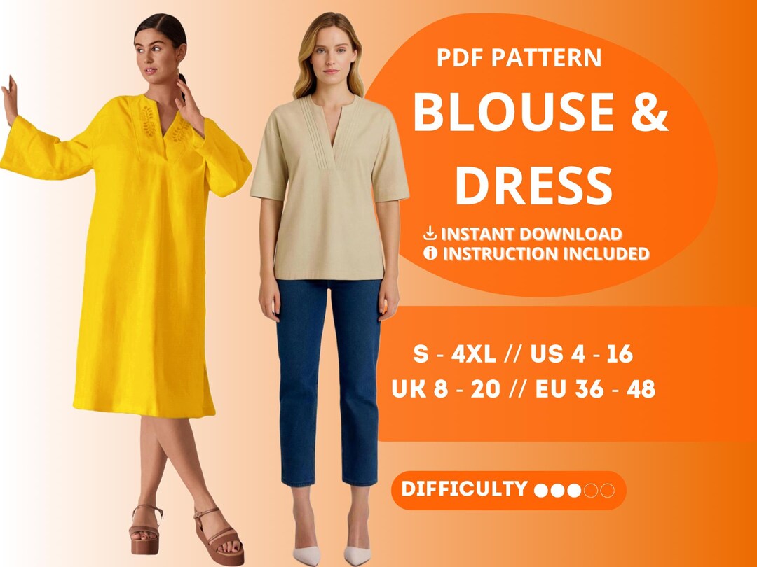 Boho Blouse Sewing Pattern PDF With V Neck and Plastron Pleats and ...