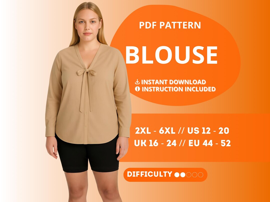 Blouse Sewing Pattern PDF | Tie Neck Shirt With Back Pleat | Loose Fit ...