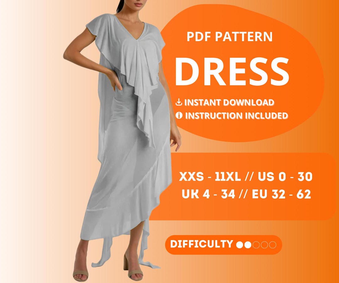 Dress Sewing Pattern, Ruffle Dress Pattern, Sheer Dress Pattern, Summer ...