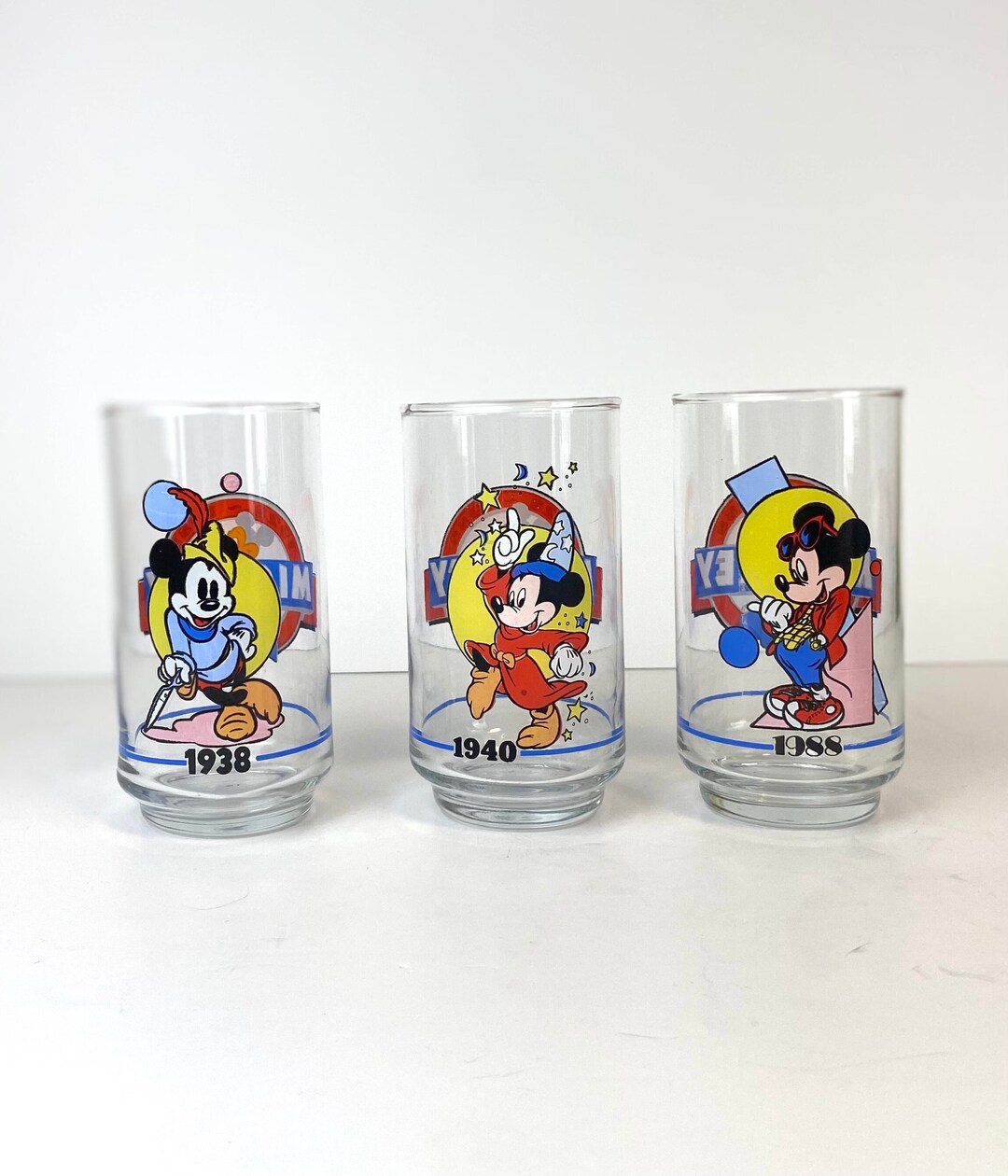 Disney Mickey Mouse-60th Anniversary 1928-1988 Vintage Drinking Glasses ...