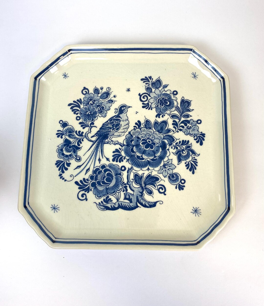 Delft Blue Square Plate With Bird Design, Made in Holland - Etsy