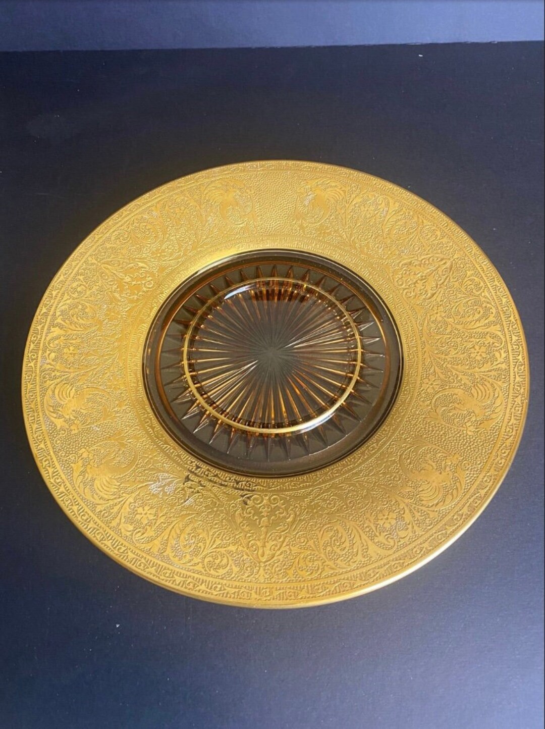10” Amber Glass Plate Featuring Phoenix Gold Band - Etsy