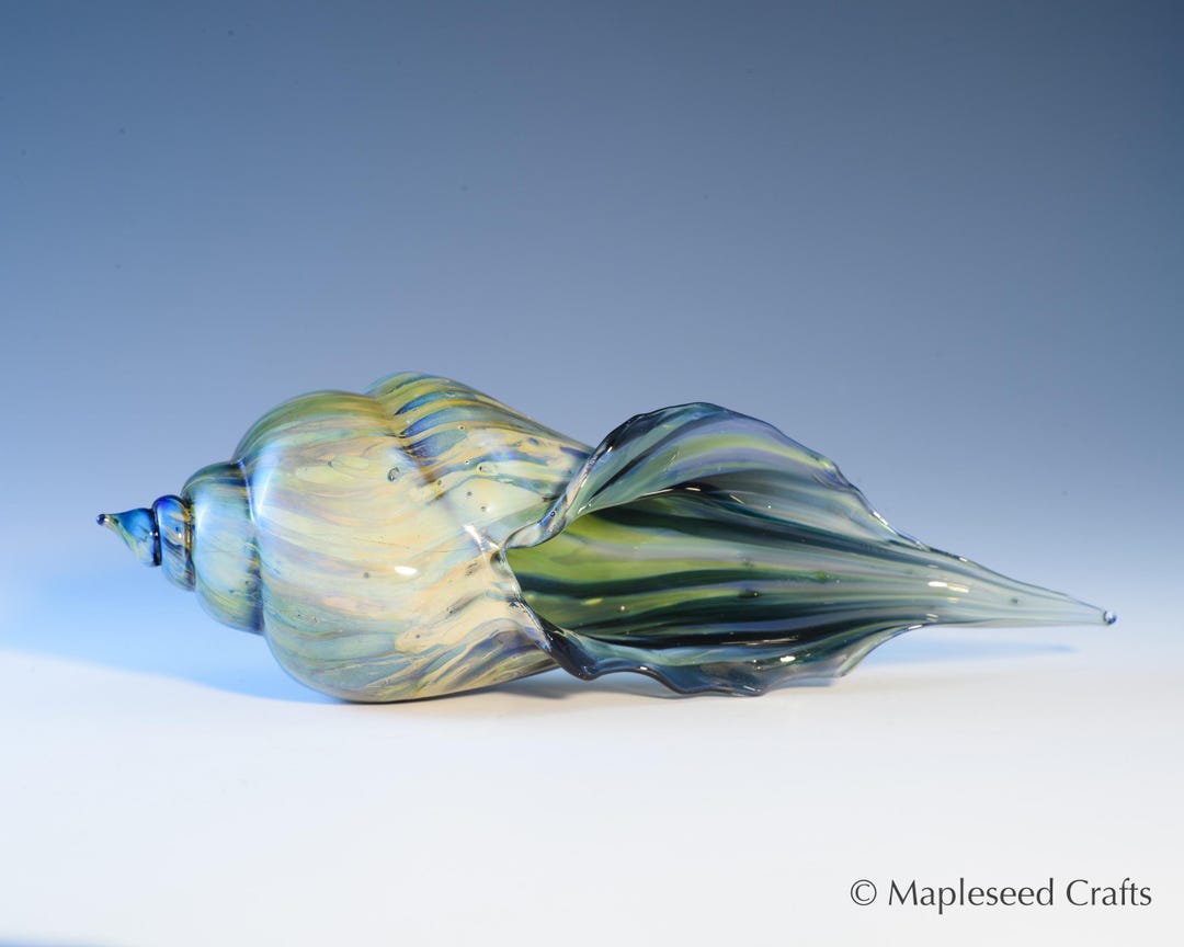 Blown Glass Sea Shell, blue Wonder, Hand Blown Glass Seashell Sculpture ...