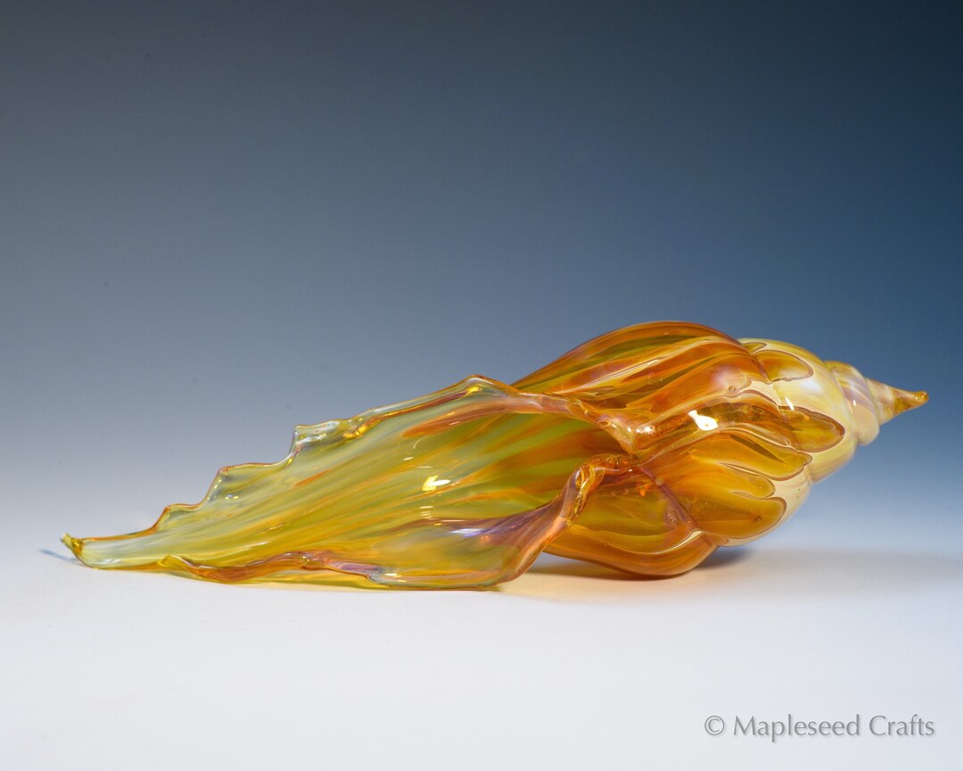 Blown Glass Sea Shell, “fire Breath”, Hand Blown Glass Seashell ...