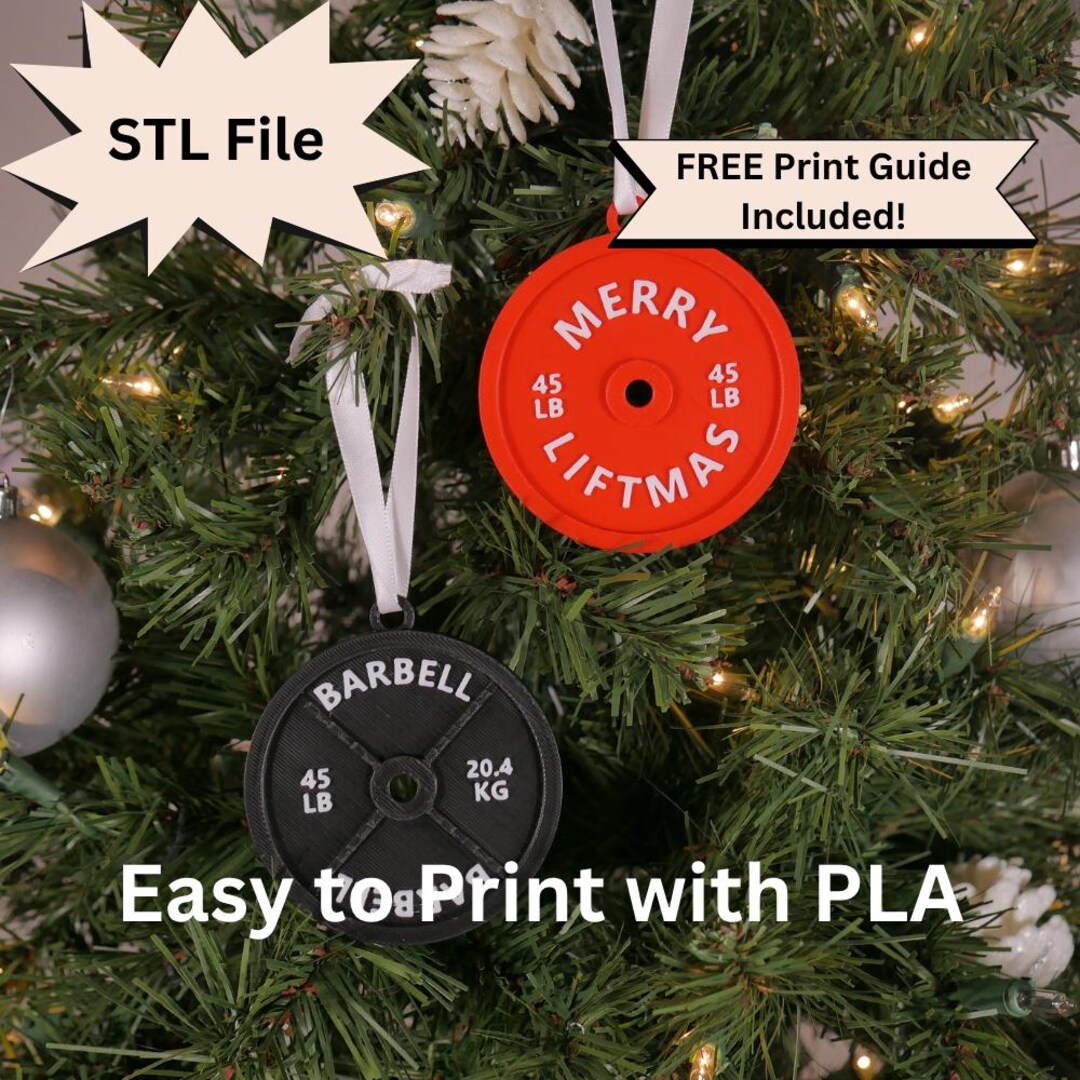 Merry Liftmas & 45lb Barbell Plate Ornament, STL File for 3D Printing ...